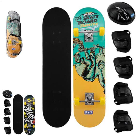 Skate Profissional Completo Radical Kit Proteção Skateboard Funs ...