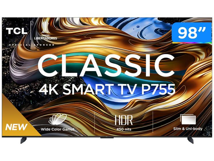 Smart TV 98" 4K UHD LED TCL 98P755 120Hz Wi-Fi Bluetooth 4 HDMI 2 USB ...