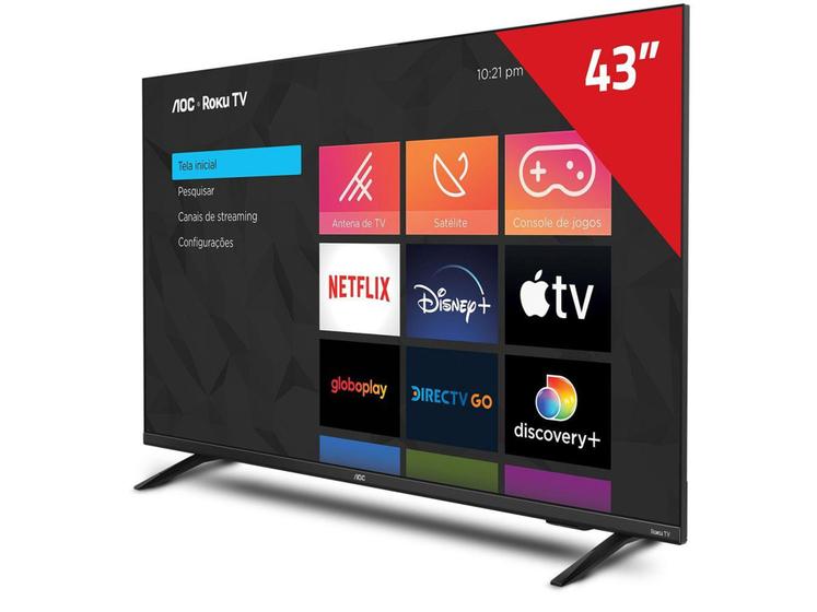 Smart TV de 43" AOC 43S5135/78G. Ela tem resolução Full HD, - Smart TV ...