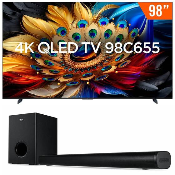 Smart TV QLED 98" Android UHD 4K TCL C655 120Hz + Soundbar com ...