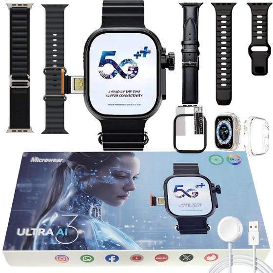 Smart Watch Ultra 3 AI 5g Microwear Chip Camera Android 8.1 Tela Amoled ...