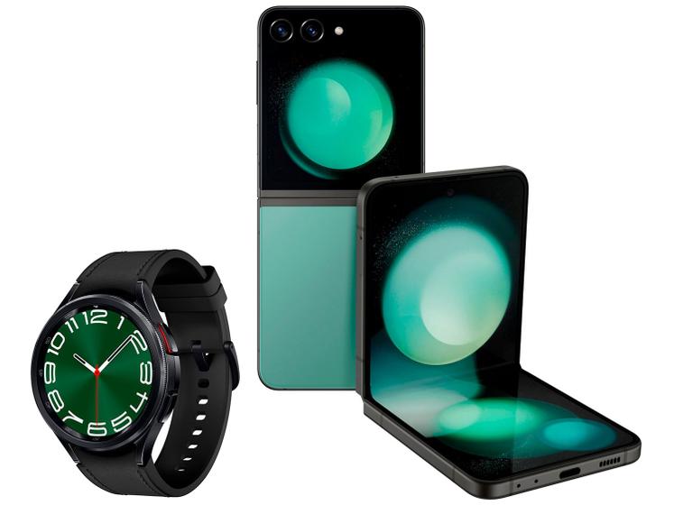 Smartphone Samsung Z Flip 5 512GB Verde Claro - 5G + Smartwatch Galaxy Watch6 Classic LTE ...
