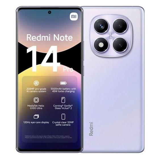 Smartphone Xiaomi Redmi Note 14 Pro 4G 256GB 8GB RAM Dual SIM Tela 6.67 - Roxo - Redmi Note 14 ...