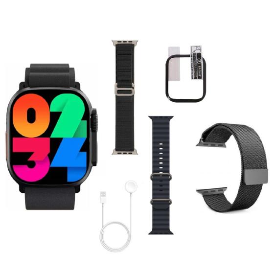 Smartwatch Kit Hw9 Max Amoled 49mm Tela Infinita C/Pelicula 3 Pulseiras ...