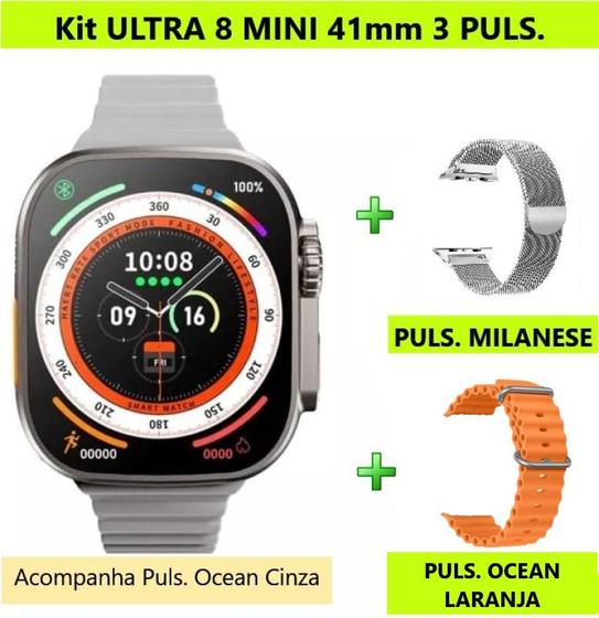 Smartwatch Ultra 8 41Mm Mini +3 Puls. Milanese+Ocean+Pelíc. - Gs8Ultra ...