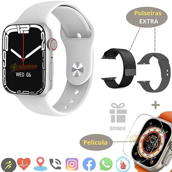 Smartwatch W28 Pro Resistente à Água 3 Pulseiras e Película - Santiago ...