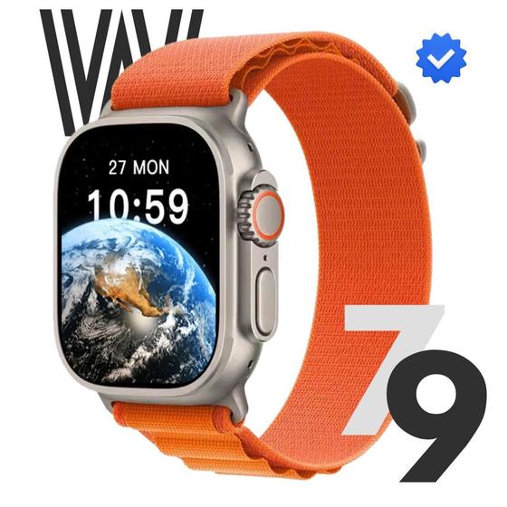 Smartwatch W79 S Ultra Xwear Original / android e iOs 49mm NFC / 3 pulseiras couro e metal ...