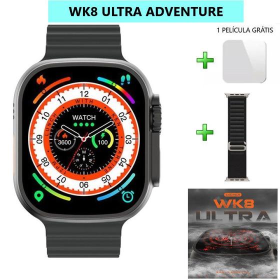 Smartwatch WK8 Ultra Tela 2.05" HD Nfc redes Sociais Saúde Kit 2 Puls + Película U 8 9 preto ...