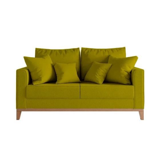 Sofa 2 Lugares Pes e Base em Madeira Beny Suede Amarelo - Kimi Design ...