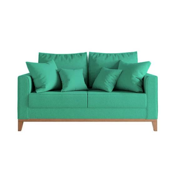 Sofa 2 Lugares Pes e Base em Madeira Beny Suede Azul Turquesa - Kimi ...