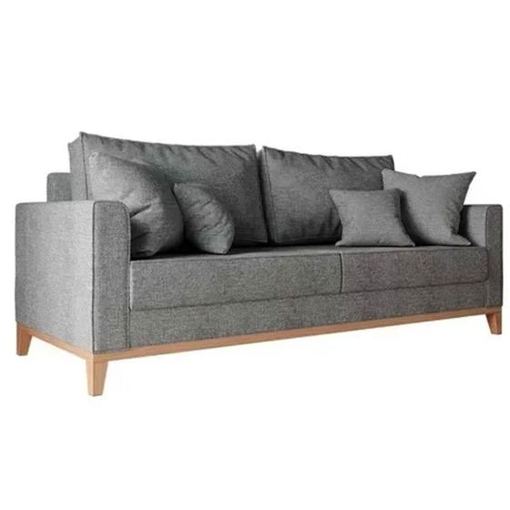 Sofá 3 Lugares Beny Base em Madeira Maciça Recepção Linho Cinza Kimi ...