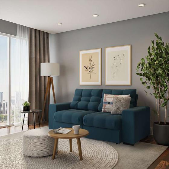 Sofá 3 Lugares Retrátil e Reclinável Lille Suede Azul Turquesa - Mobly ...