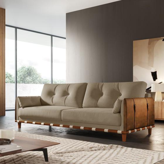 Sofá 3 Lugares Texas Living 2m D33 Base em Madeira Linho - Bisart ...