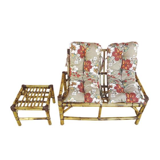 Sofá Bambu 2 Lugares com Mesa e Almofadas Bege Flor Varanda - Compree ...