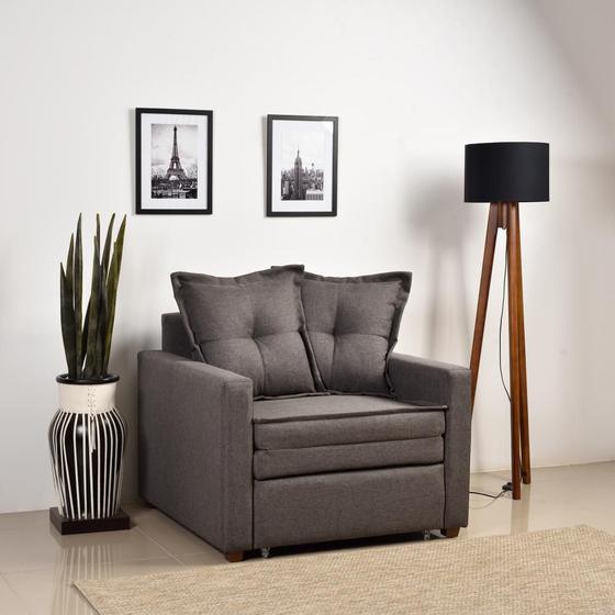 Sofá Cama Retrátil Solteiro 2 Almofadas Bino DJ Móveis Linho Cinza - DJ MOVEIS - Sofá-Cama ...