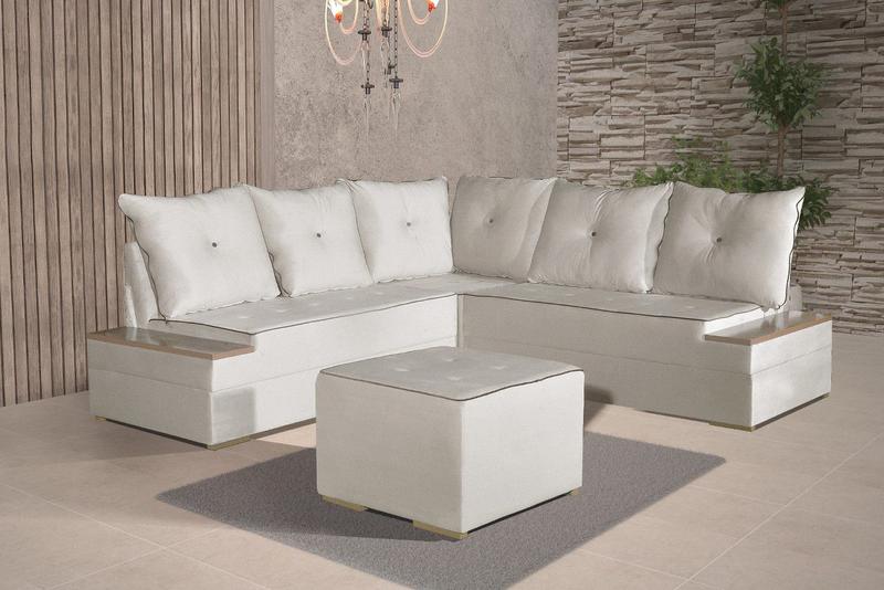 Sofá Canto Com Puff Monaco Bege - Bom Pastor - Sofá de Canto - Magazine Luiza