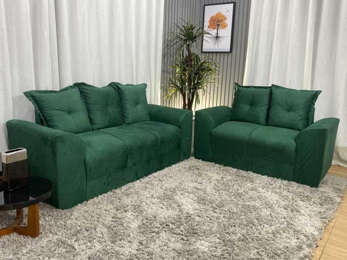 Sofá de 2 e 3 Lugares Porto Tecido Suede - Veneza Estofados - Conjunto de Sofás - Magazine Luiza