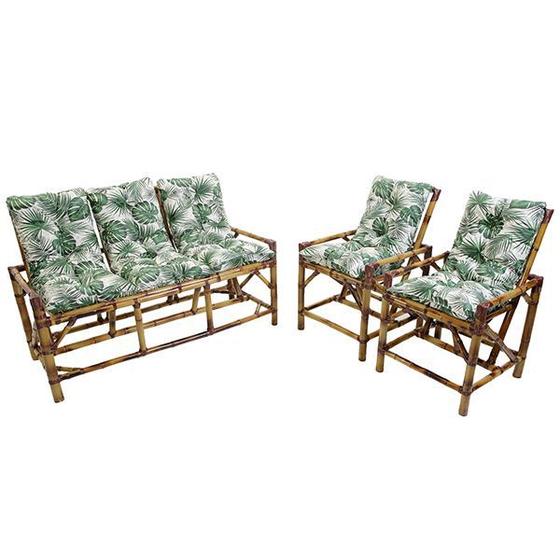 Sofá de Bambu 5 Lugares com Almofadas Impermeáveis Folha - Multidecor ...