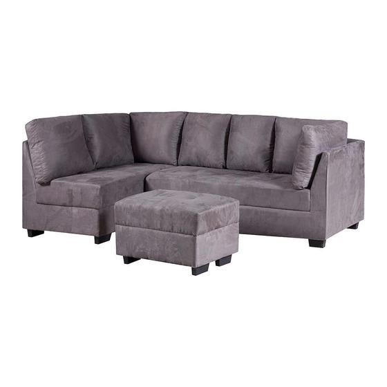 Sofá de Canto 5 Lugares com Puff Flórida Suede Prata - Hellen Estofados ...