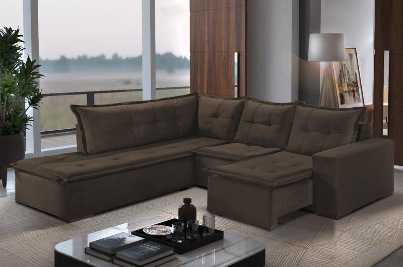 Sofá de Canto 5 Lugares Retrátil Denver Tecido Suede 197cm x 226cm Cor ...