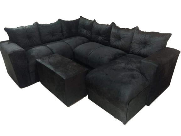 Sofá de Canto com Chaise + Puff Preto - AUREA - Puffs - Magazine Luiza