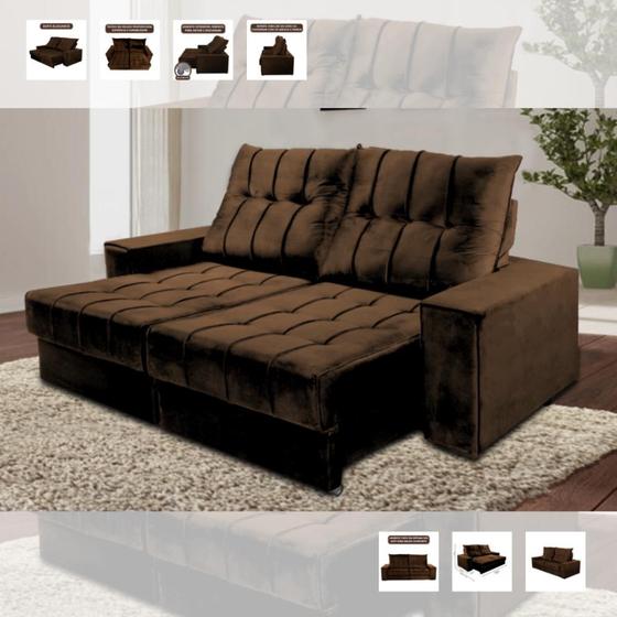 Sofá Elegance Retrátil e Reclinável Marrom Claro 250 cm - Aliber ...
