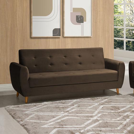 Sofá Fixo Living Pés de Madeira 3 Lugares 2,10m Rubi - Suede Marrom ...