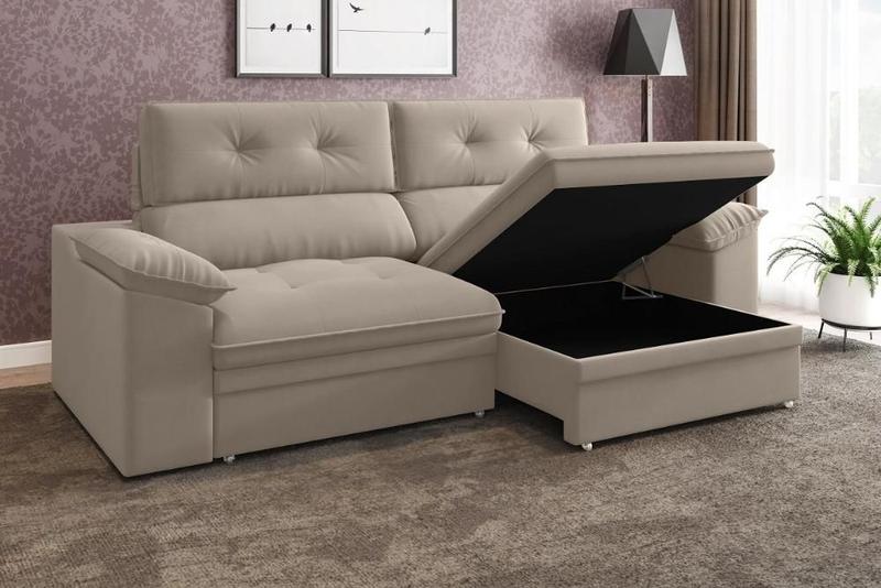Sofá Galaxy 2,23m Retrátil e Reclinável Com Baú Velosuede Areia - NETSOFAS - Sofás - Magazine Luiza