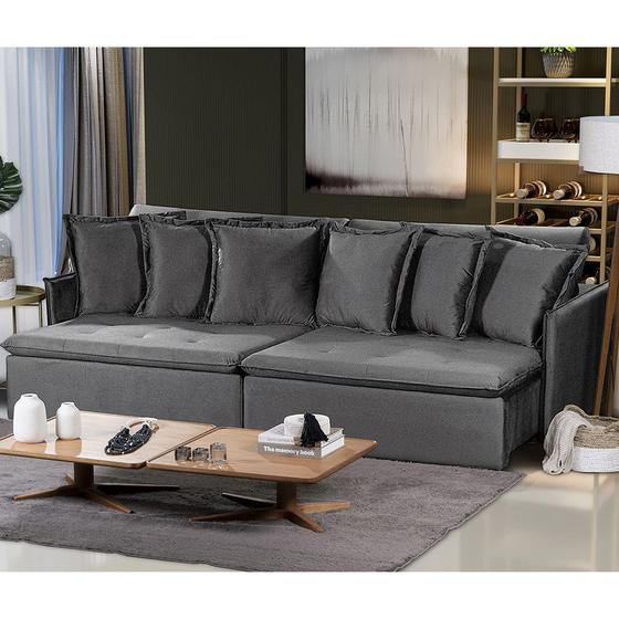 Sofá Modular 6 Lugares Olinda 2.90 MT com Molas Retrátil e Reclinável Linho Corriente Sofatec ...