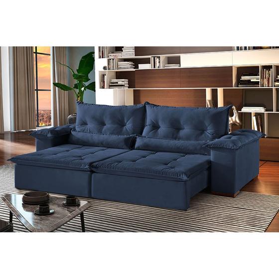 Sofá Retrátil E Reclinável 4 Lugares Azul Em Veludo 2,30m Tulsa - Paoli ...