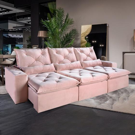 Sofa Retratil Molas Ensacadas 4 lugares Lucca Luxo 3 modulos , 250cm Veludo Rose - Ortobello ...
