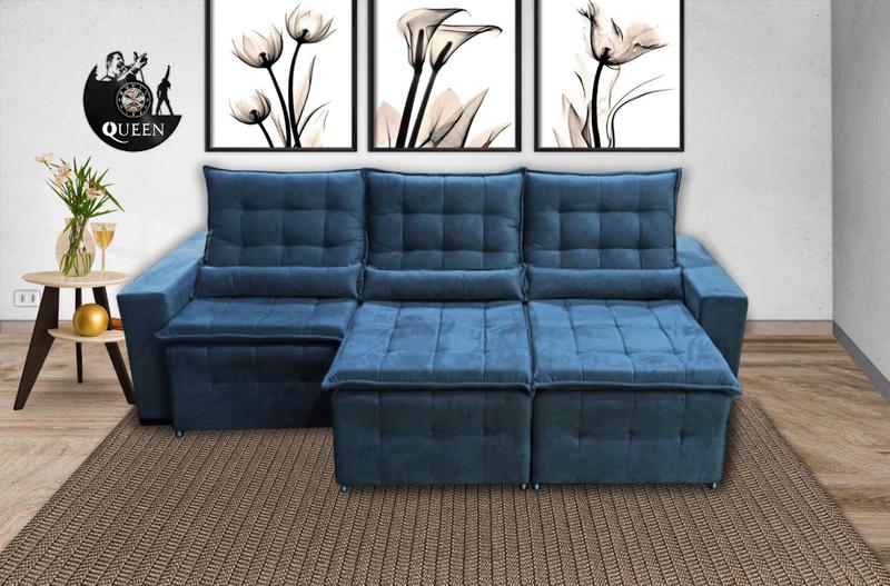 Sofá Spazzio Retrátil e Reclinável 290 cm Azul Veludo (3 LUGARES) - Estofados D'Casa - Sofás ...