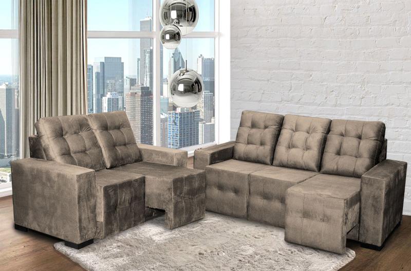 Sofá Veneza 2 e 3 Lugares Retrátil Veludo Bege - Estofados D'Casa - Conjunto de Sofás - Magazine ...