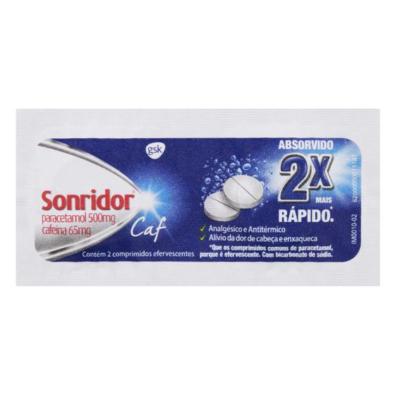 Sonridor Caf 500mg + 65mg, blister com 2 comprimidos efervescentes ...