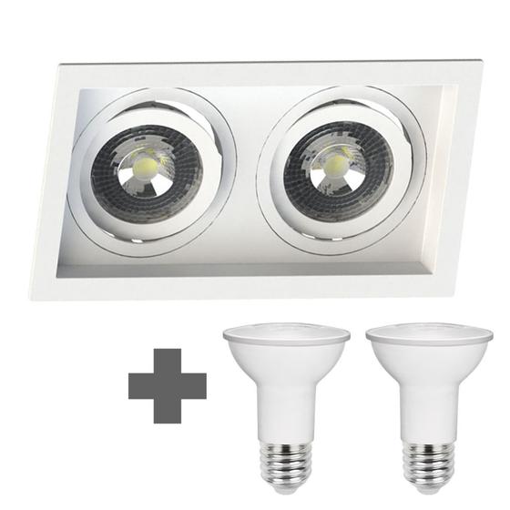 Spot Duplo Embutir Quadrado Recuado Par20 Branco + Led Stella 5,5w 3000k - Save Energy - Spot ...