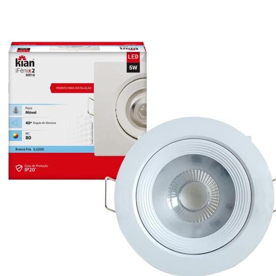 Spot Led Dicroica Embutir Redondo 5W 6000k MR16 Branco Frio Luminária ...