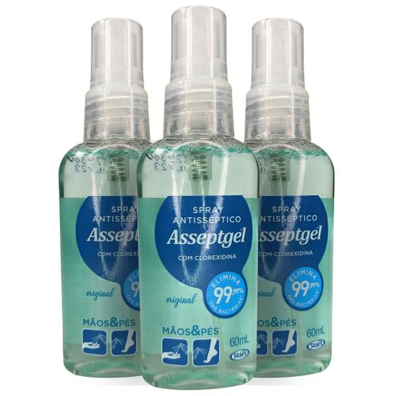 Spray Asseptgel Antisséptico com Clorexidina 60 ml- 3 UND - Acessórios ...