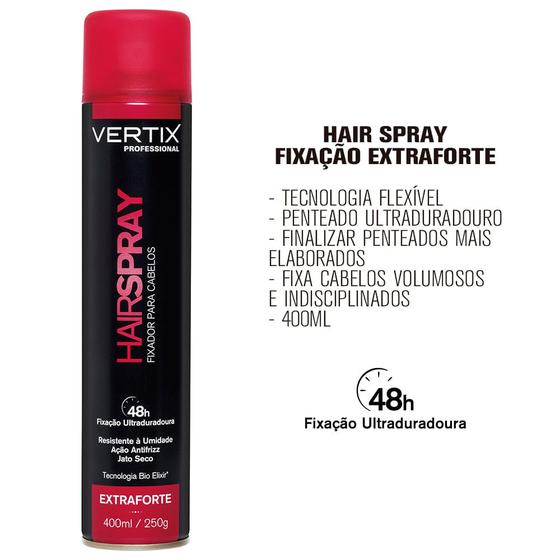 Spray Fixador para Cabelos Extra Forte 48h Vertix 400ml - Finalizador ...