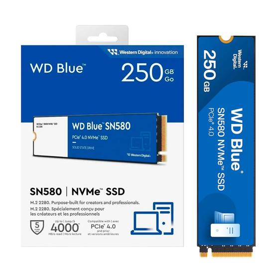 Ssd 250Gb M.2 Nvme PCIe4.0 4000mb Leit 2000mb Gr Blue SN580 WDS250G3B0E ...