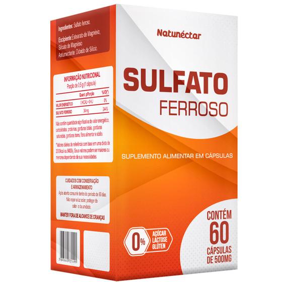Sulfato Ferroso 60 Capsulas de 500mg Alto teor Ferro Suplemento ...