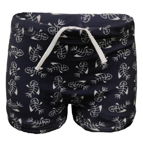 Sunga Infantil Kids Preta Peixes Natação Com Cordão Forro Duplo ...