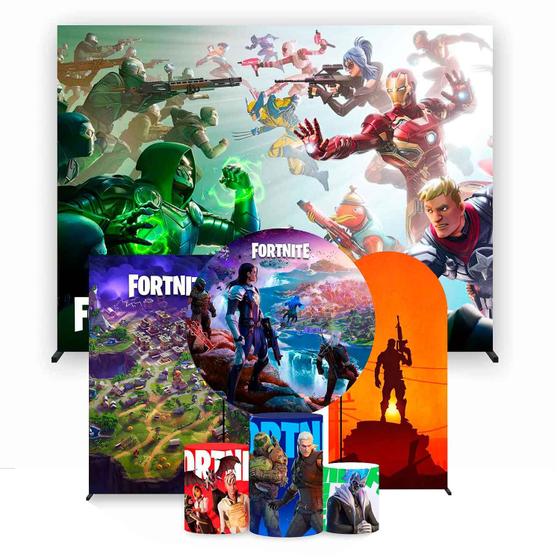 Super Kit de Painéis de Festa Fortnite Painel Redondo 1,50 e Retangular ...