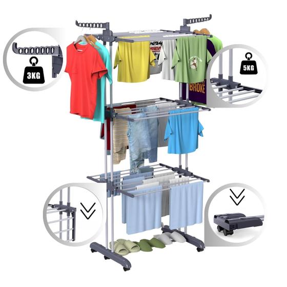 Super Varal de Chão Dobrável 3 Andares em Aço Inox Mais Reforçado e ...