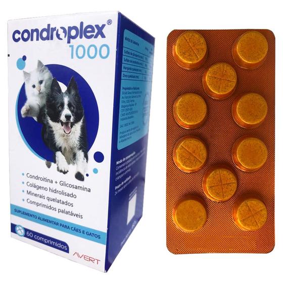 Suplemento Alimentar Condroplex 1000 Palatáveis Colágeno Cães Gatos 60 ...