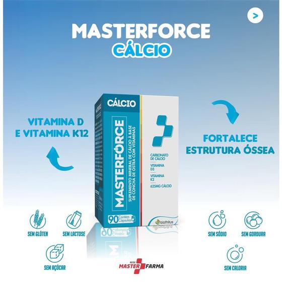 Suplemento Alimentar MasterForce Cálcio 90 Cps - Biofhitus - Cálcio ...