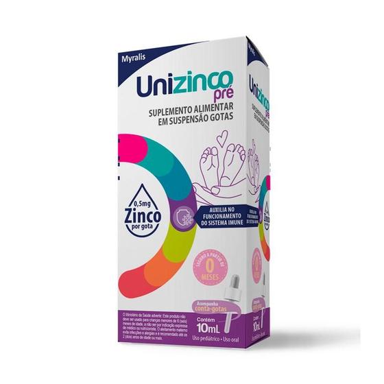 Suplemento Alimentar Unizinco Pré Suspensão Gotas 10ml + Conta Gotas ...