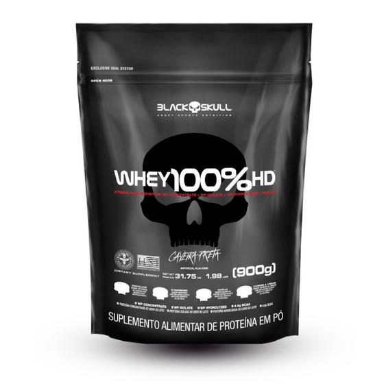 Suplemento Alimentar Whey 100% HD Refil 900g Black Skull Sabor Chocolate - Whey Protein ...