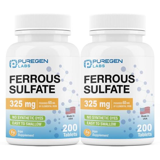 Suplemento de ferro Puregen Labs Sulfato ferroso 325 mg 400 comprimidos ...