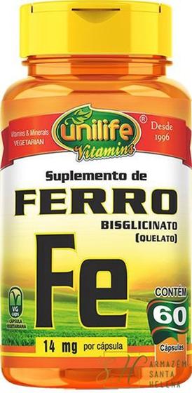 Suplemento de Ferro Quelato 60 Cápsulas de 14mg cada Unilife ...