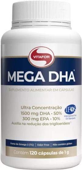 Suplemento em cápsulas Vitafor Mega DHA omega 3 dha Mega DHA sabor neutro em pote de 120g ...